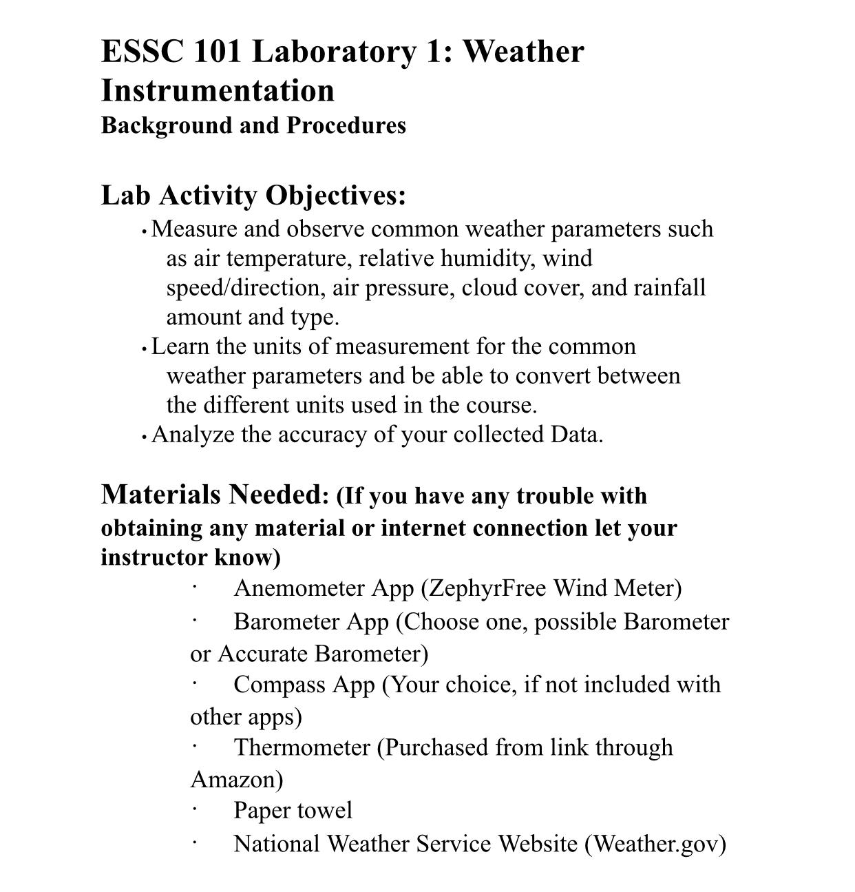 Solved ESSC 101 ﻿Laboratory 1: Weather | Chegg.com
