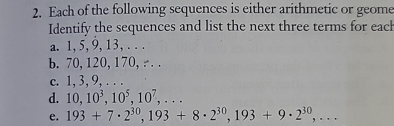 Solved identify the sequences and list the next three terms | Chegg.com