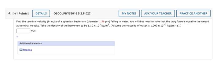Solved Find the terminal velocity (in m/s ) of a spherical | Chegg.com
