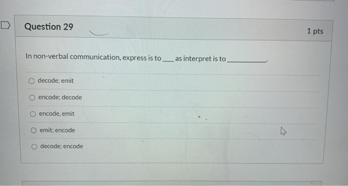 Solved Question 29 1 pts In non-verbal communication, | Chegg.com