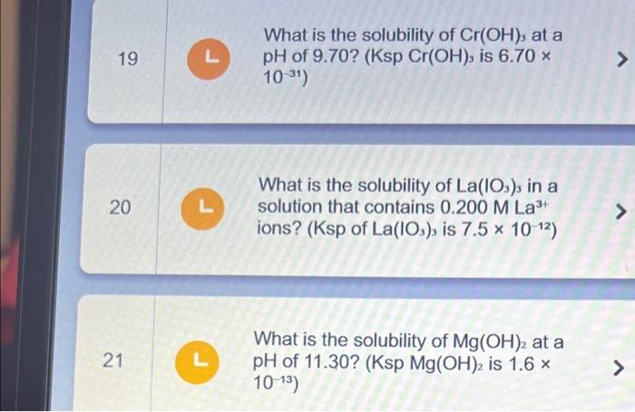 Solved What is the solubility of Cr(OH)3 at a pH of 9.70 ? | Chegg.com