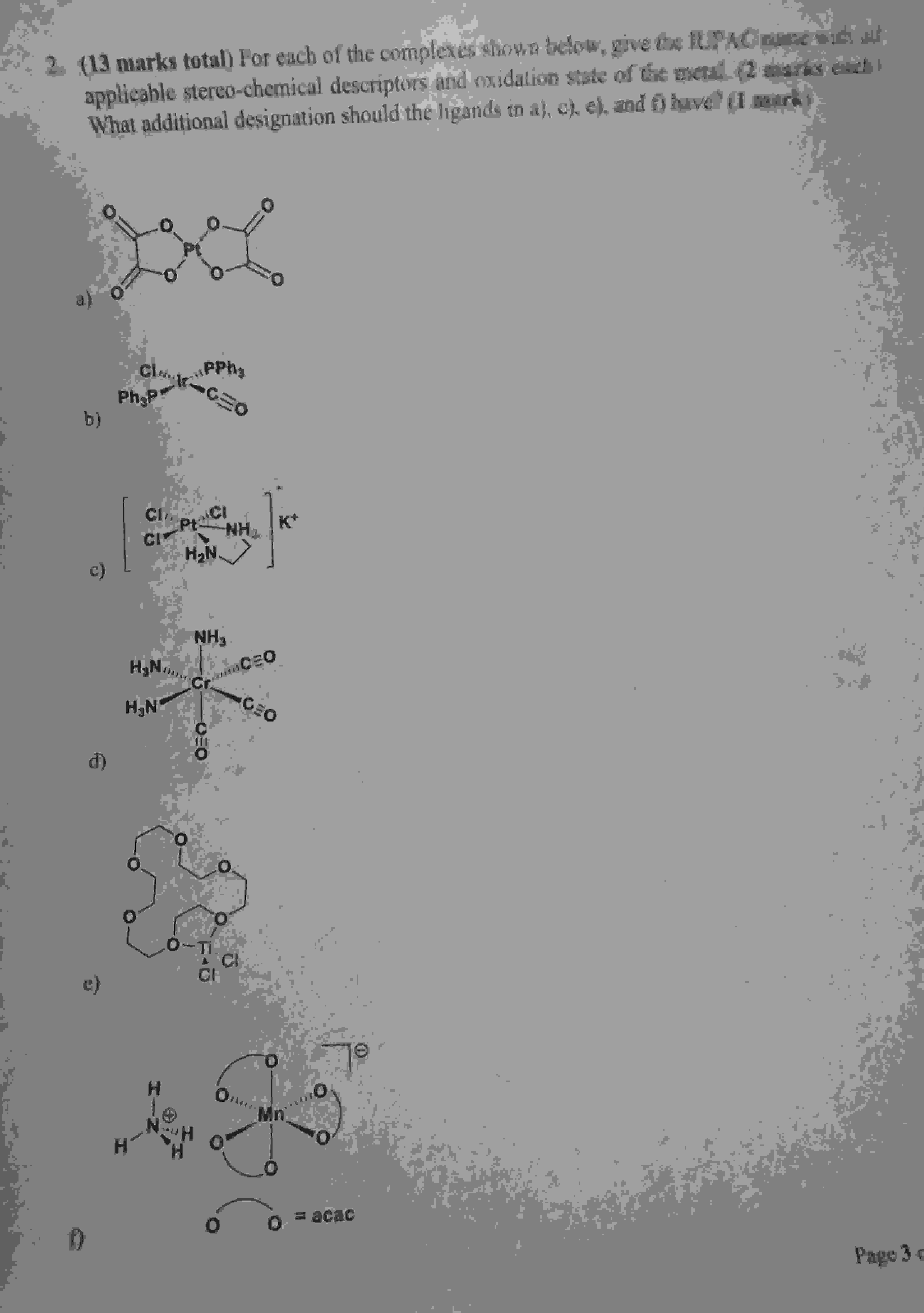 Solved For each of the complexes shown below, give the IUPAC | Chegg.com
