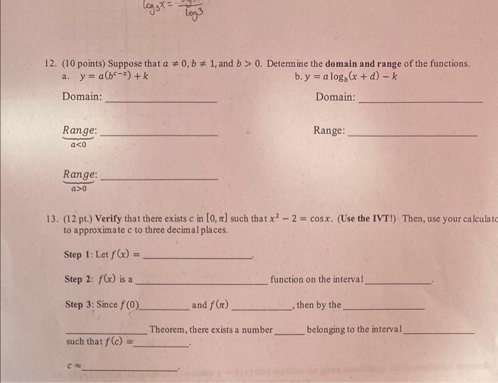 Solved 12. (10 points) Suppose that a =0,b =1, and b>0. | Chegg.com