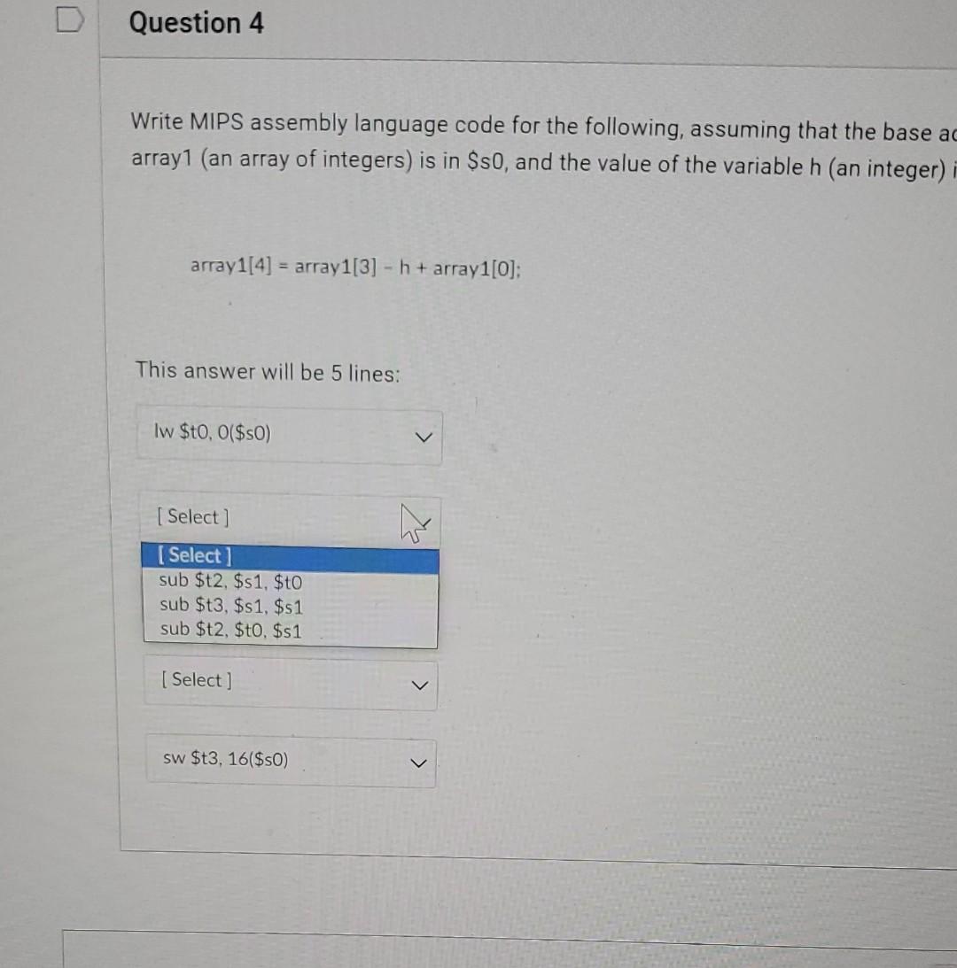 Solved Question 4 4 pts Write MIPS assembly language code | Chegg.com