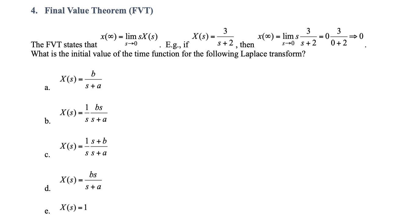 Solved Final Value Theorem Fvt The Fvt States That