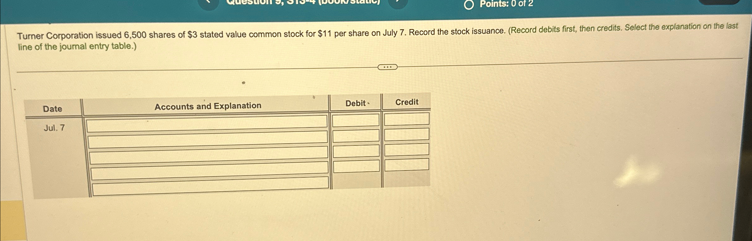 Solved Turner Corporation issued 6,500 ﻿shares of $3 ﻿stated | Chegg.com
