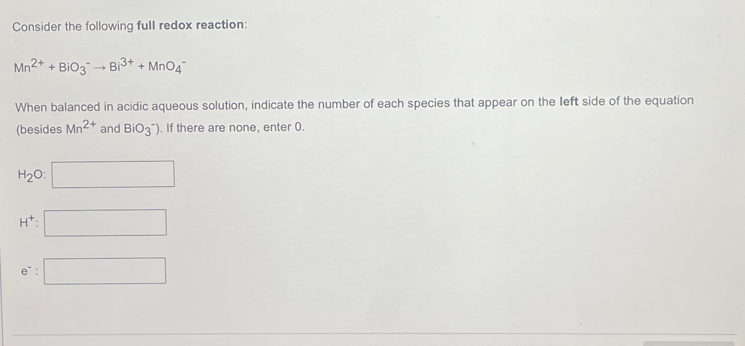 Solved Consider the following full redox | Chegg.com