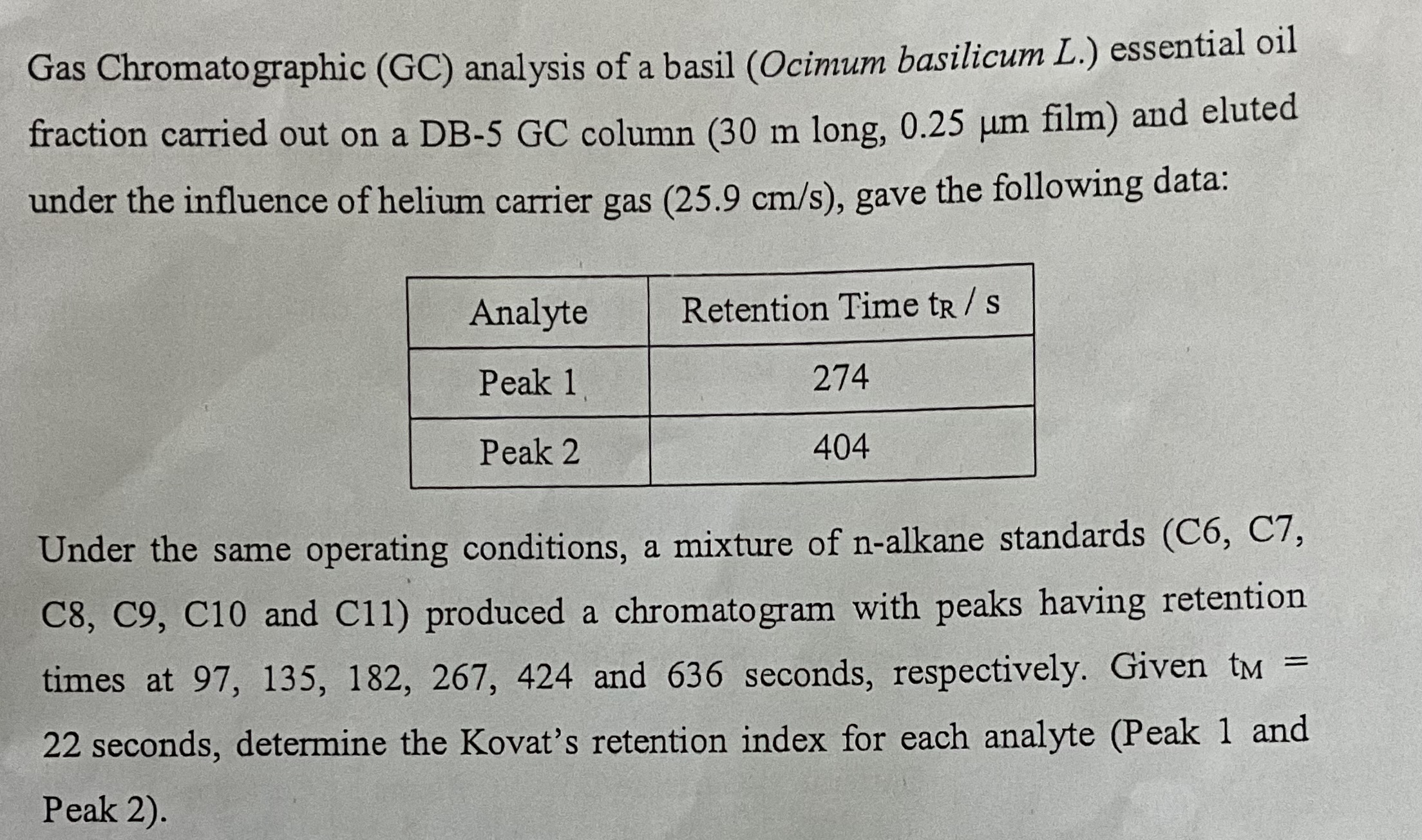 Solved Gas Chromatographic (GC) ﻿analysis of a basil (Ocimum | Chegg.com