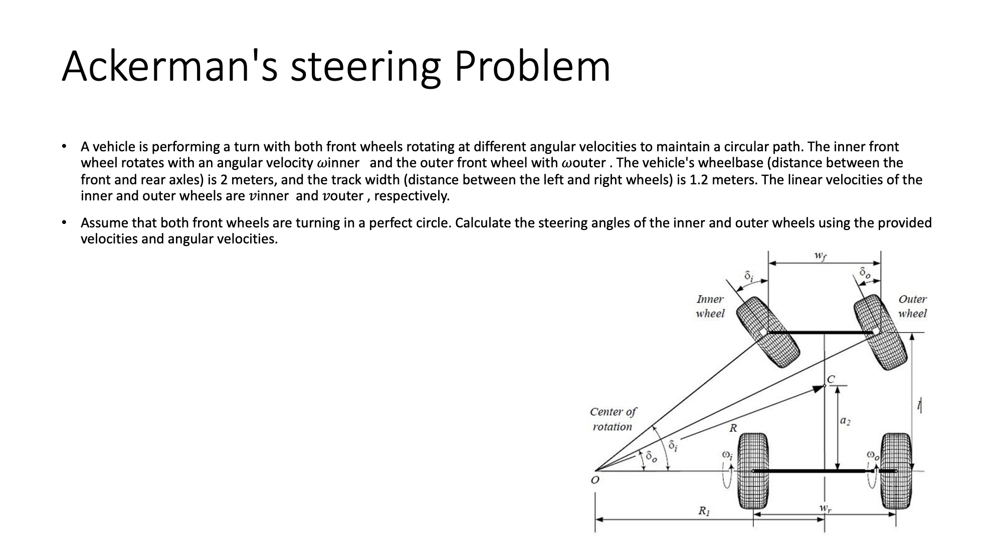 Ackerman's steering Problem - ﻿A vehicle is | Chegg.com