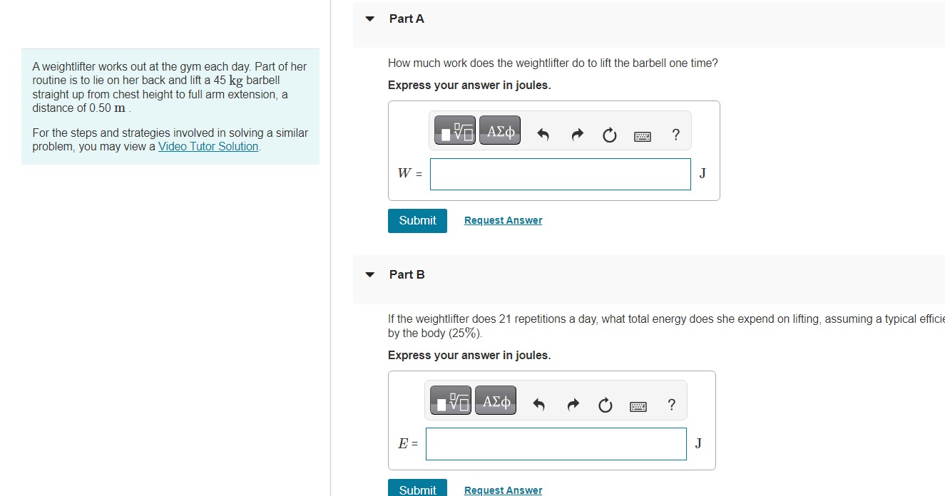 Solved Part AA weightlifter works out at the gym each day. | Chegg.com