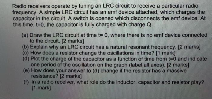 Solved Radio receivers operate by tuning an LRC circuit to | Chegg.com