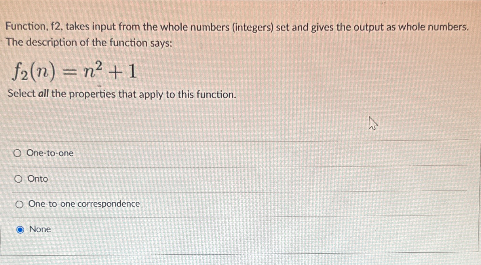 Solved Function, f2, ﻿takes input from the whole numbers | Chegg.com