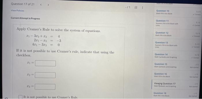 Solved Apply Cramer's Rule to solve the system of equations. | Chegg.com