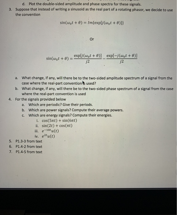 Solved d. Plot the double-sided amplitude and phase spectra | Chegg.com