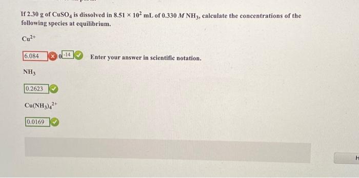 Solved If 2.30 g of CuSO4 is dissolved in 8.51×102 mL of | Chegg.com