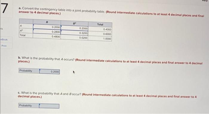 Solved a. Convert the contingency table into a joint | Chegg.com