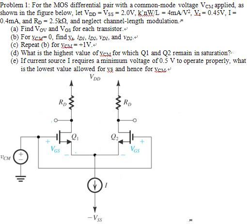 For the MOS differential pair with a common - mode | Chegg.com