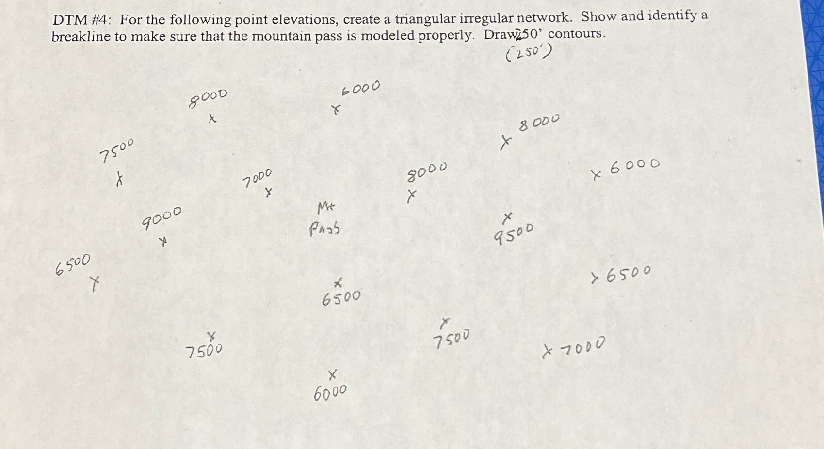 Solved DTM #4: For the following point elevations, create a | Chegg.com