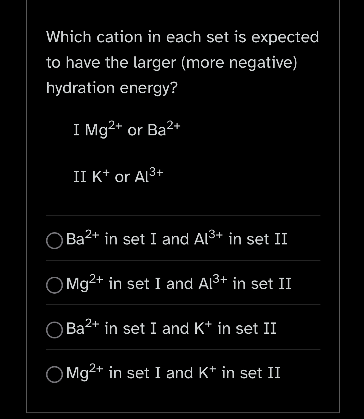 Solved Which cation in each set is expected to have the | Chegg.com