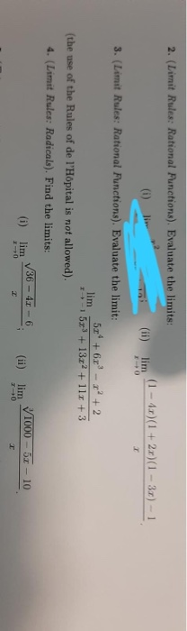 Solved 2. (Limit Rules: Rational Functions). Evaluate the | Chegg.com