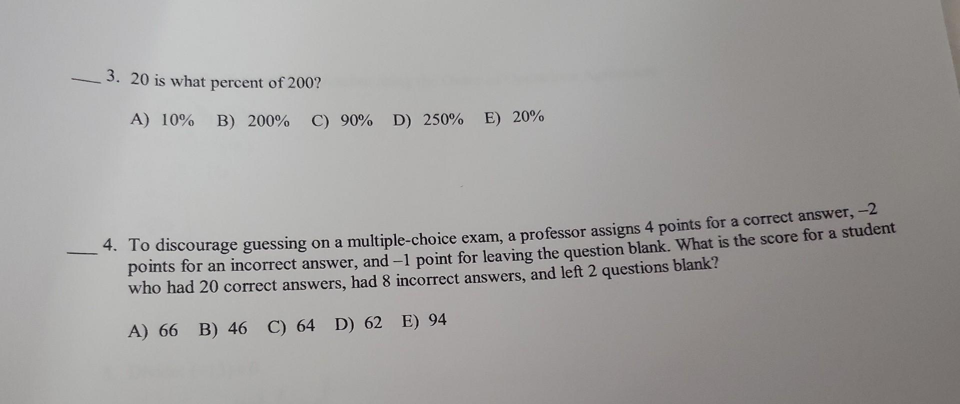 Solved 3 20 Is What Percent Of 200 A 10 B 200 C 90 Chegg