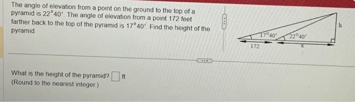 Solved The angle of elevation from a point on the ground to | Chegg.com