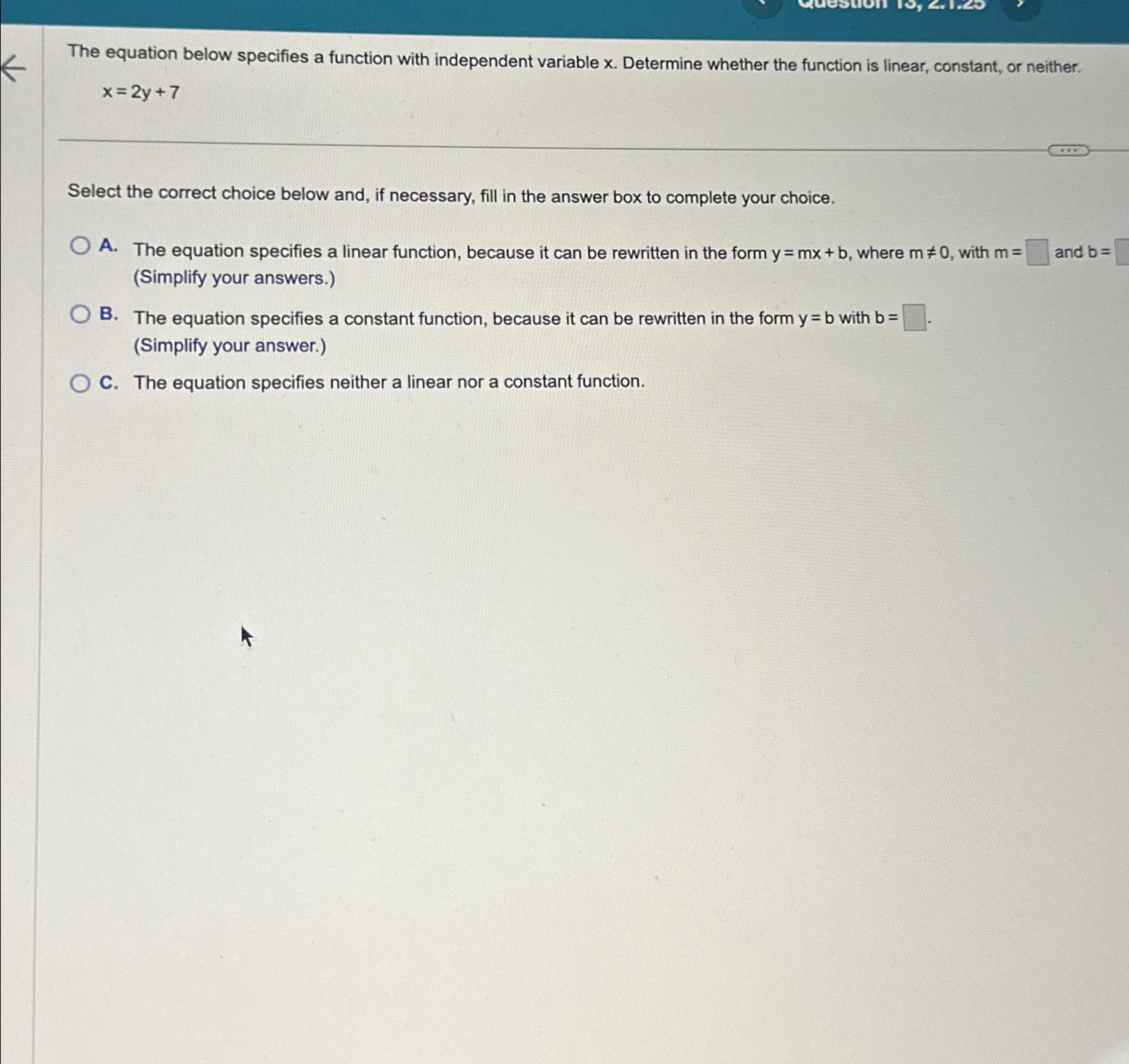 Solved The equation below specifies a function with | Chegg.com
