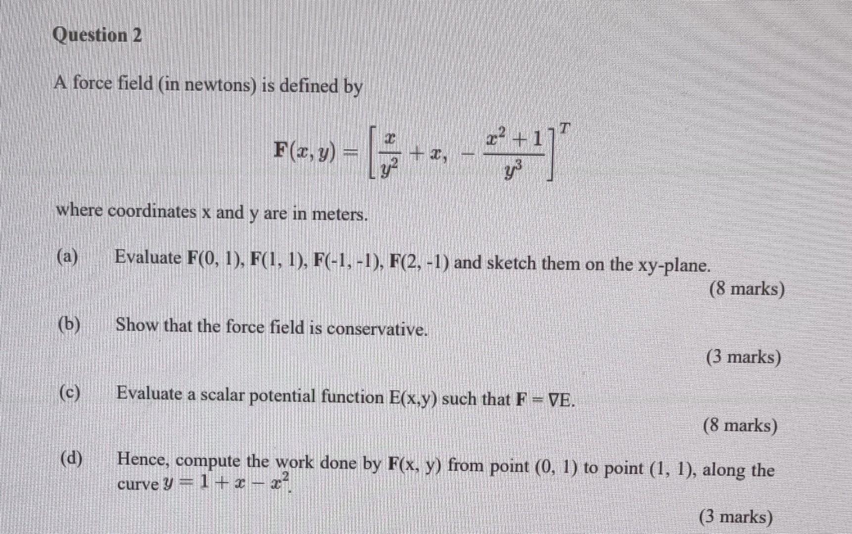 Solved A force field (in newtons) is defined by | Chegg.com