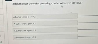 Solved Match the best choice for preparing a buffer with | Chegg.com