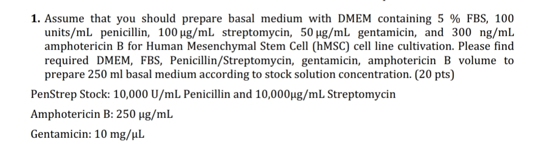 Solved Assume that you should prepare basal medium with DMEM | Chegg.com