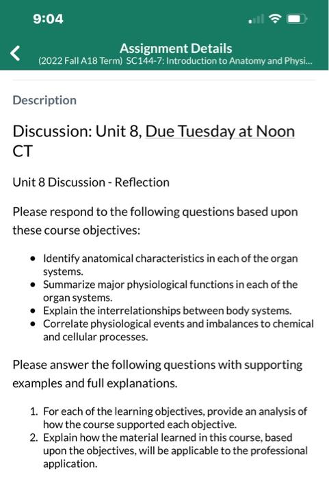 Solved Description Discussion: Unit 8, Due Tuesday at Noon | Chegg.com
