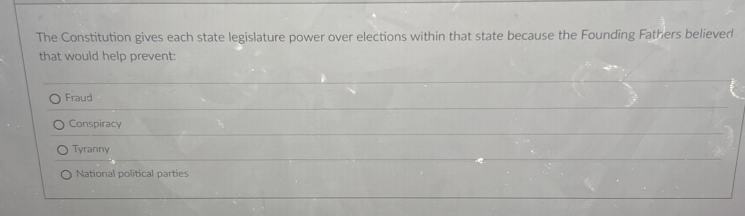Solved The Constitution gives each state legislature power | Chegg.com