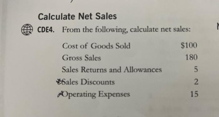 Solved Calculate Net Sales CDE4. From the following, | Chegg.com