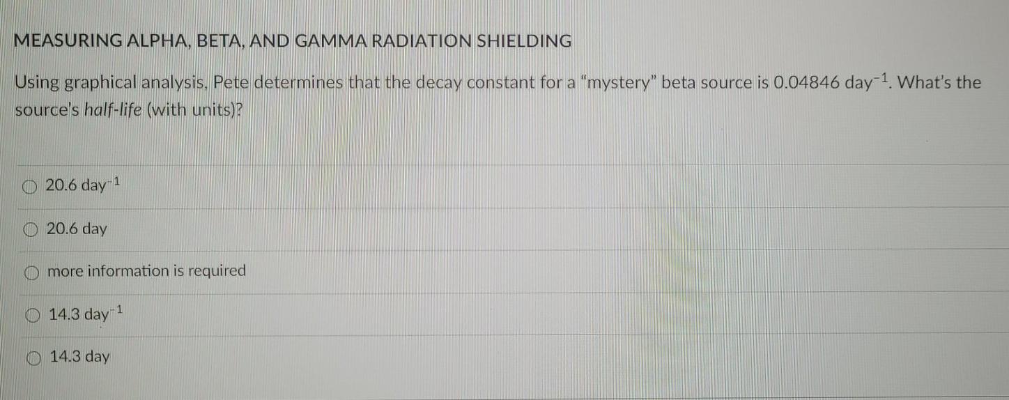 Solved MEASURING ALPHA, BETA, AND GAMMA RADIATION SHIELDING | Chegg.com