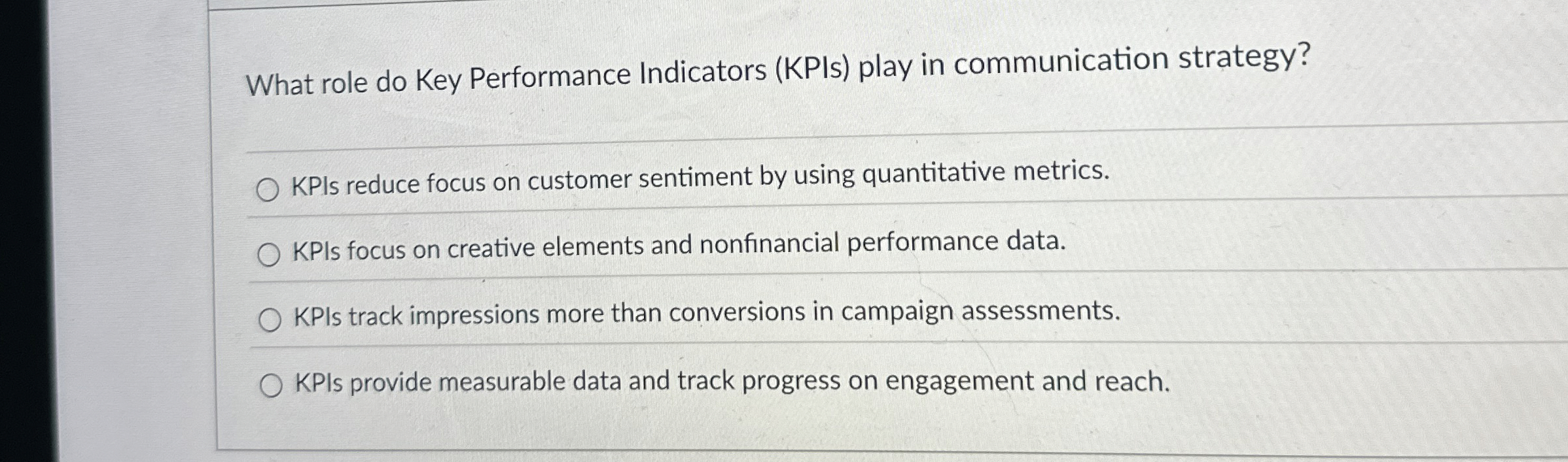 Solved What role do Key Performance Indicators (KPIs) ﻿play | Chegg.com
