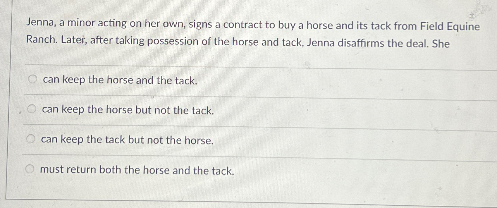 Solved Jenna, a minor acting on her own, signs a contract to | Chegg.com