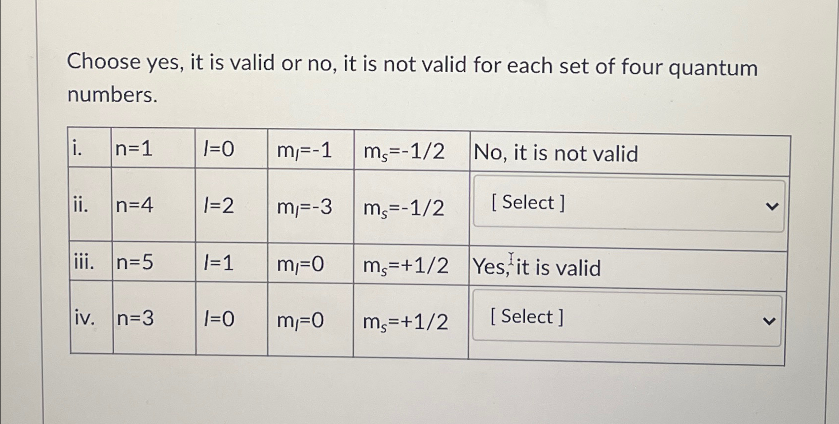 Solved Choose yes, it is valid or no, ﻿it is not valid for | Chegg.com