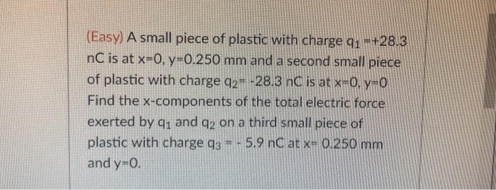 Solved (Easy) A small piece of plastic with charge 91-+28.3 | Chegg.com