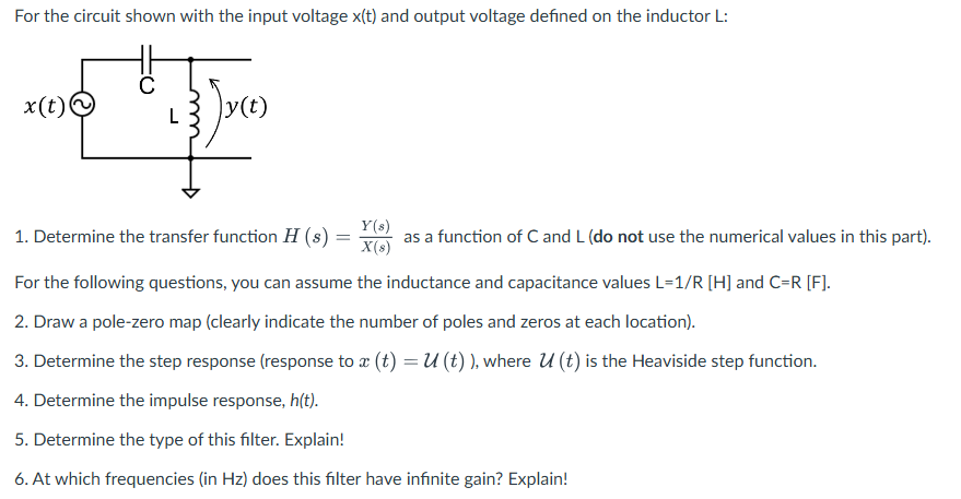 Solved For the circuit shown with the input voltage x(t) | Chegg.com