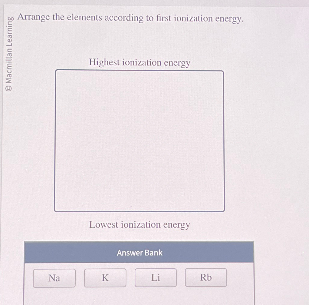 Solved Arrange the elements according to first ionization | Chegg.com