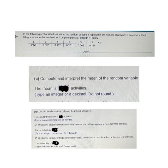 Solved In the following probability distribution, the random | Chegg.com