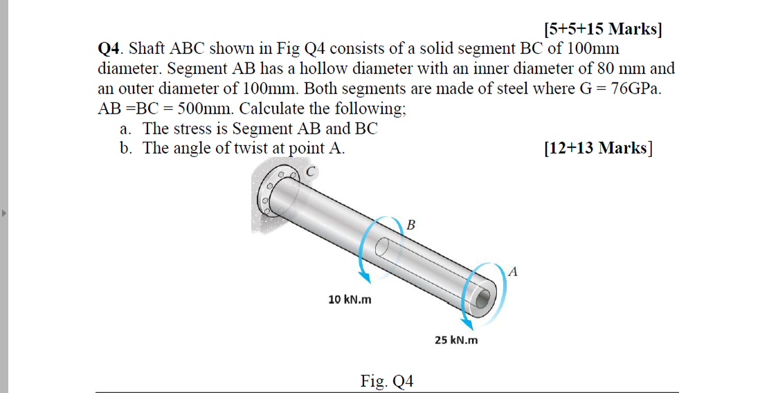 Solved Q4. ﻿Shaft ABC shown in Fig Q4 ﻿consists of a solid | Chegg.com