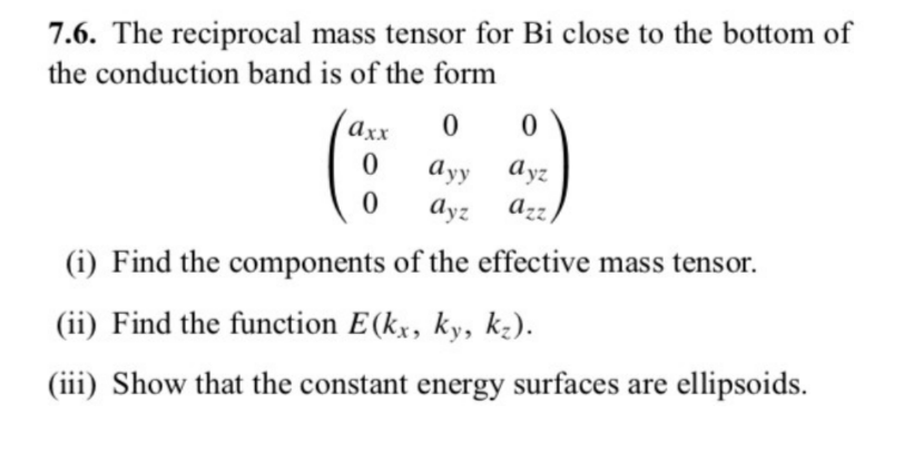 Solved 7.6. ﻿The reciprocal mass tensor for Bi ﻿close to | Chegg.com