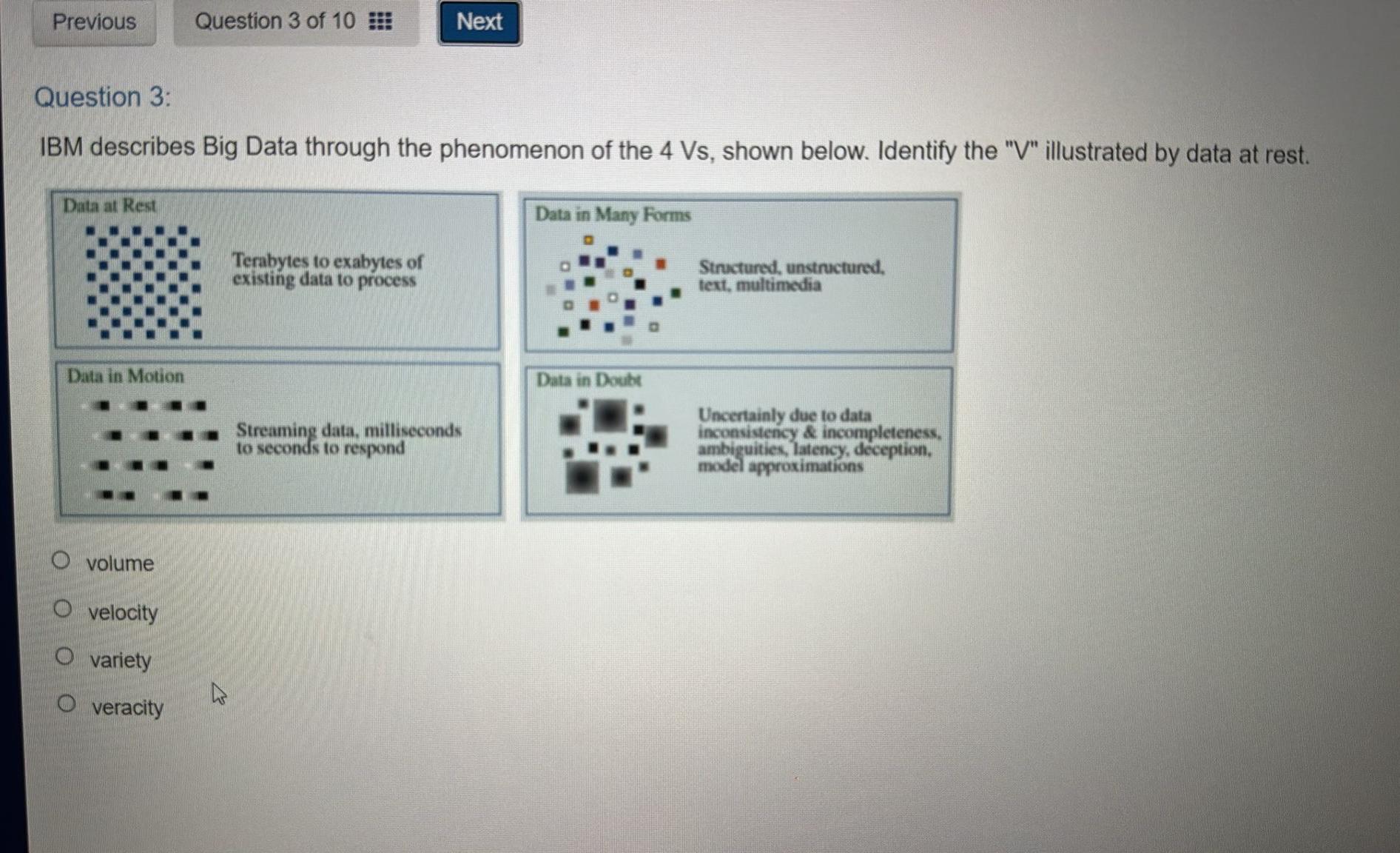Solved Question 3 ﻿of 10Question 3:IBM describes Big Data | Chegg.com