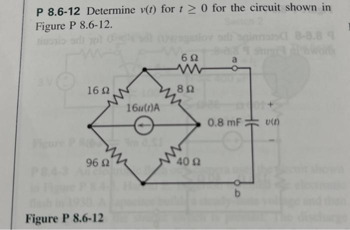 Solved P 8.6-12 Determine v(t) for t≥0 for the circuit shown | Chegg.com