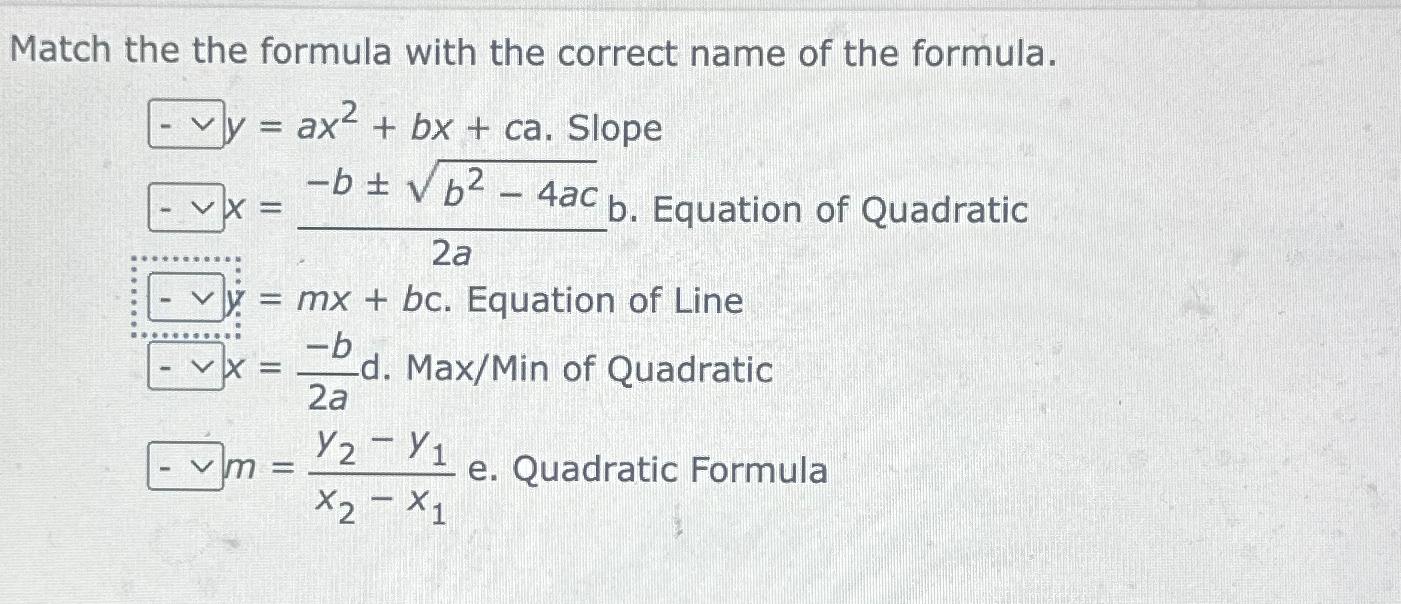 Solved Match the the formula with the correct name of the | Chegg.com