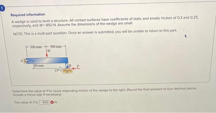Solved Required information A wedge is used to level a | Chegg.com