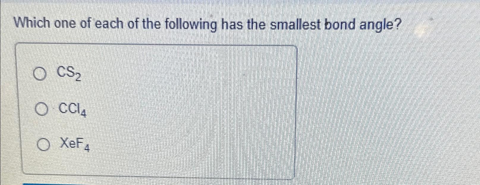 Solved Which one of each of the following has the smallest | Chegg.com