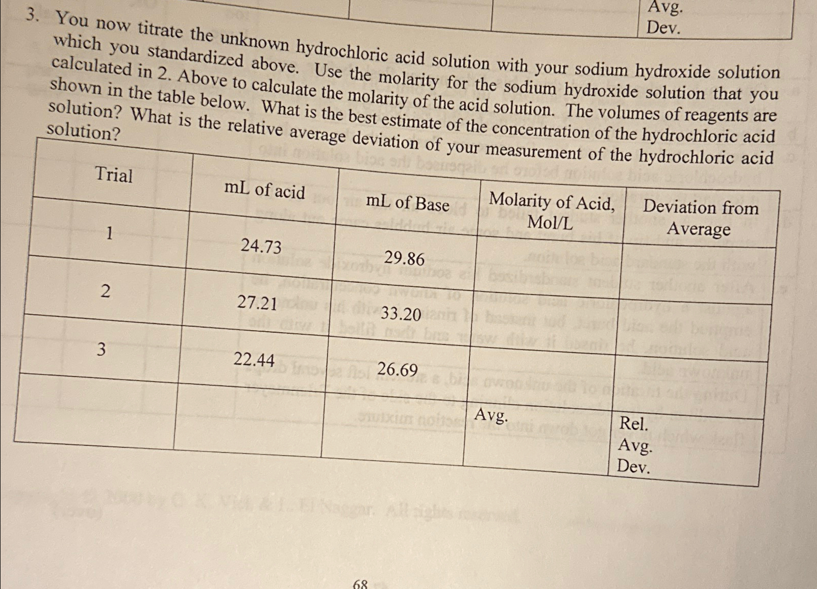 Solved You now titrate the unknown hydrochloric acid | Chegg.com
