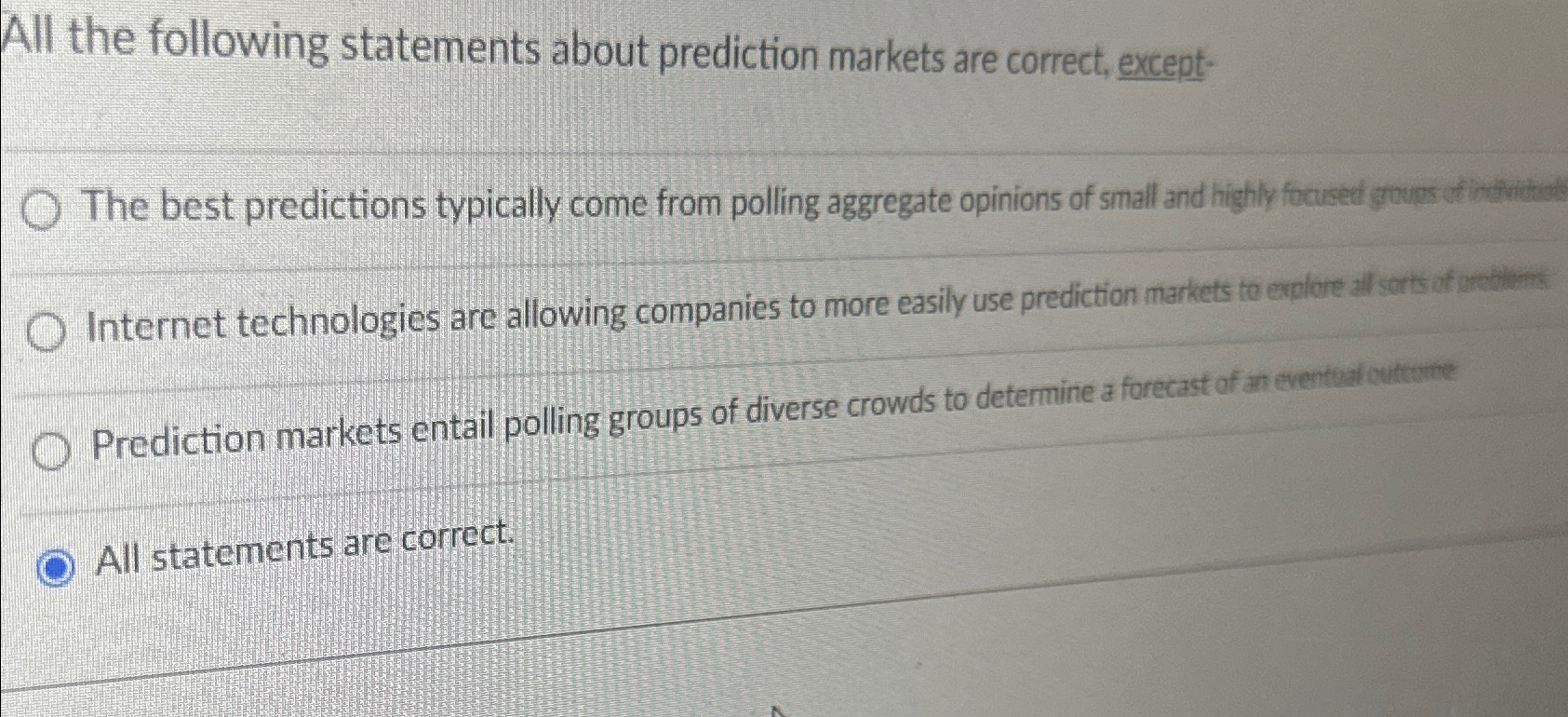 Solved All the following statements about prediction markets | Chegg.com